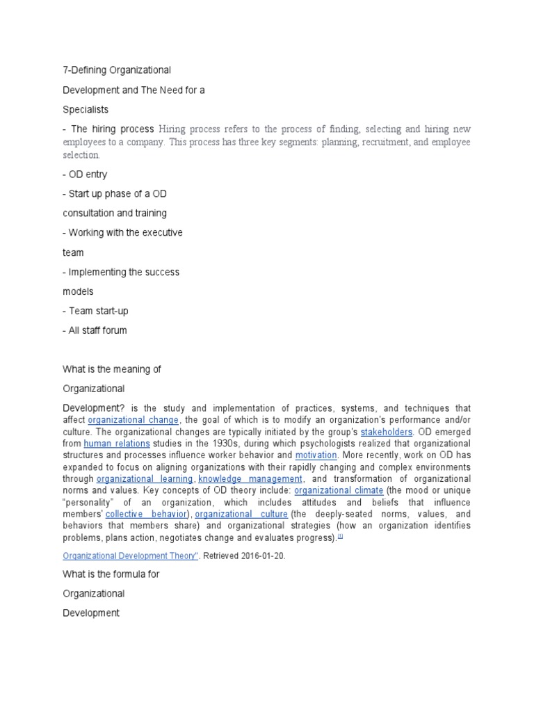 Organizational Development Notes | PDF | Organizational Culture ...
