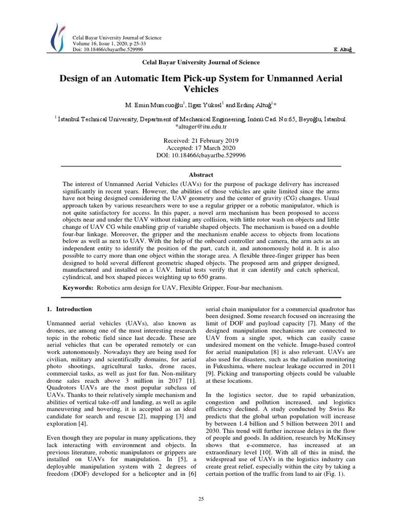 Design of An Automatic Item Pick-Up System For Unmanned Aerial Vehicles ...