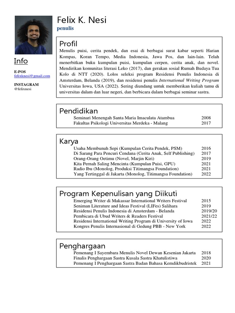 CV Felix Nesi - Sastra | PDF