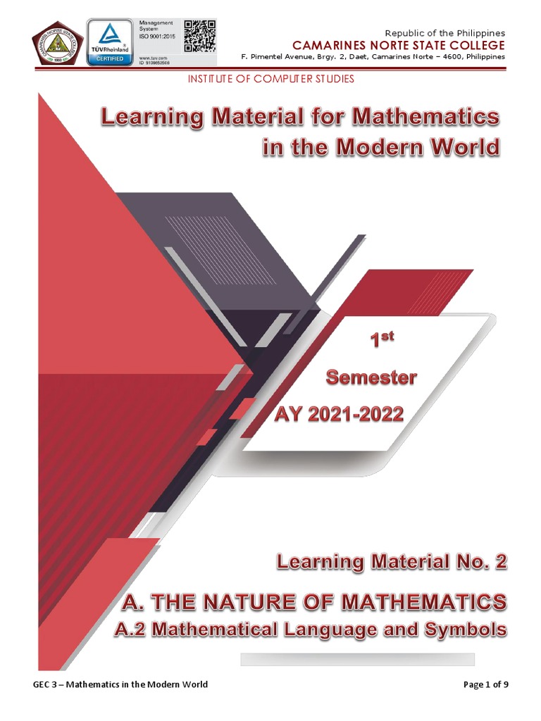 Learning Module No. 2 Mathematical Languages and Symbols Template | PDF | Set (Mathematics ...