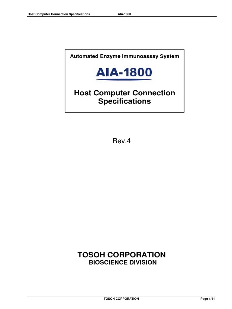 TOSOH - AIA-1800 - Host Computer Connection Specifications - Rev4 | PDF | Computing | Computer ...