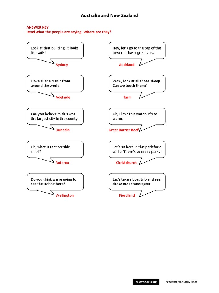 Australiaand New Zealand Answer Key 2 | PDF