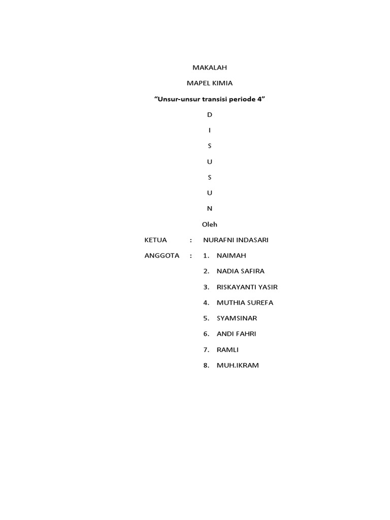 Unsur Transisi Periode 4: Sifat dan Kegunaan | PDF