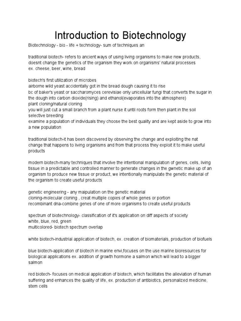 1 Introduction To Biotechnology | PDF | Biotechnology | Genetic Engineering
