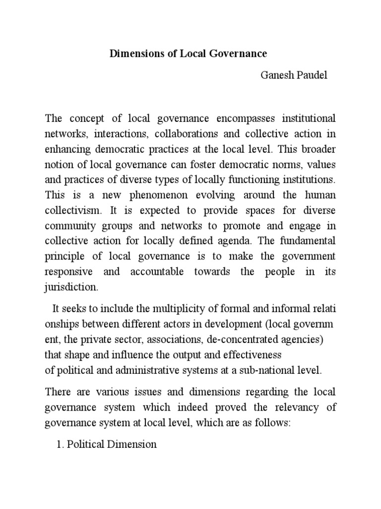 Dimensions of Local Governance Explained | PDF | Governance | Resource