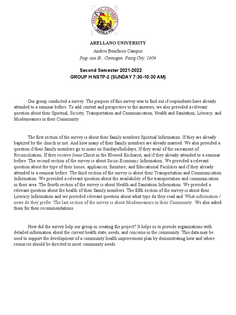 Narrative Report (Survey) | PDF