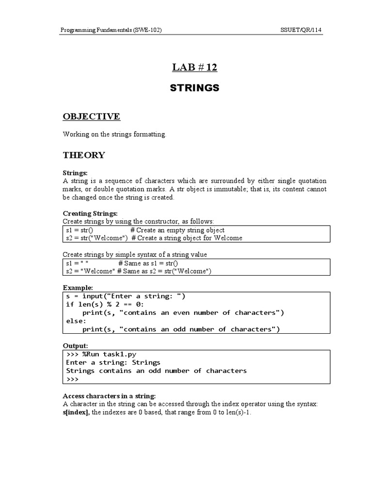 Swe 102 Lab 12 Pdf Letter Case String Computer Science