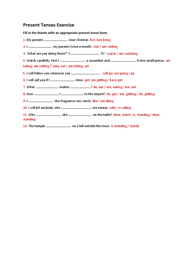 Present Tenses Exercise | PDF
