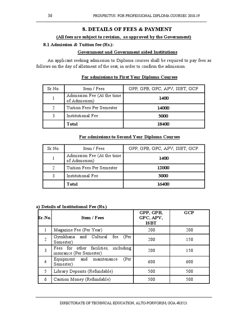 Fee Structure Goa Polytechnic | PDF | Government | Economies
