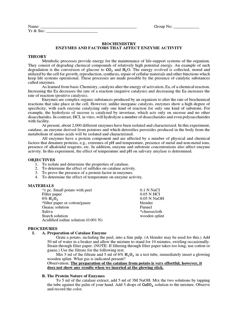 Enzyme Activity: Factors & Experiments | PDF | Enzyme | Catalysis