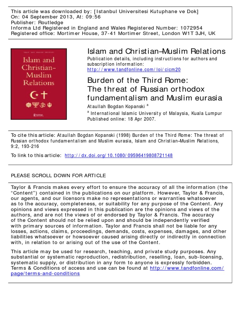 Islam and Christian-Muslim Relations | PDF | Russian Empire | Russia