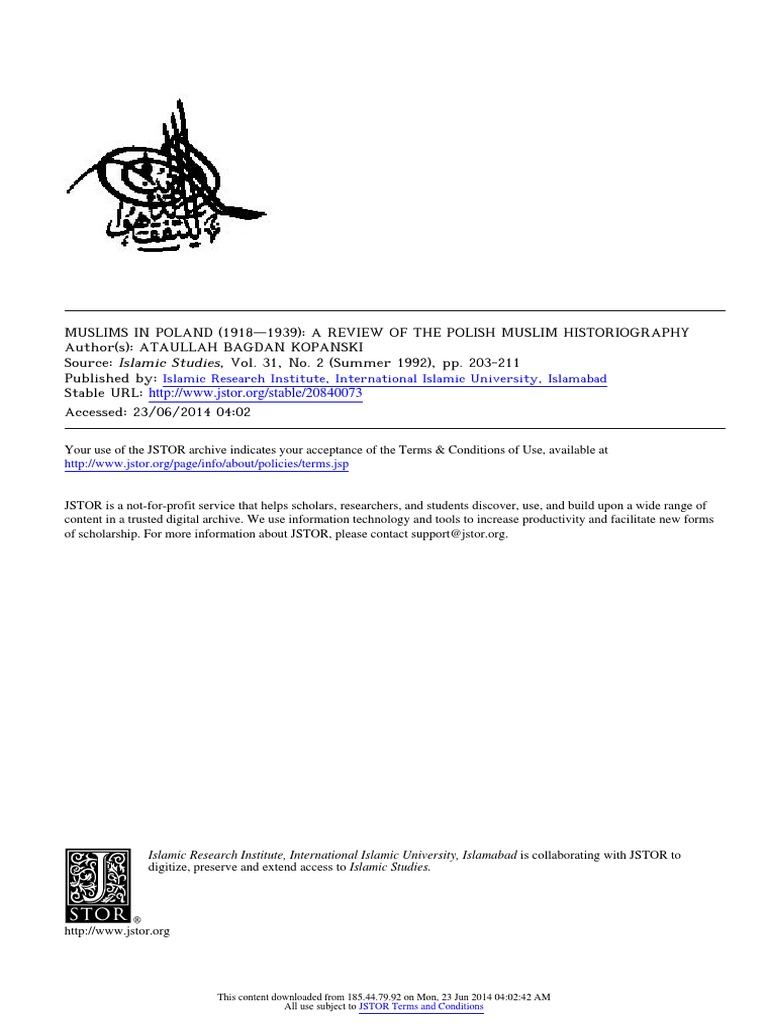 Polish Muslim Historiography (1918-1939) | PDF