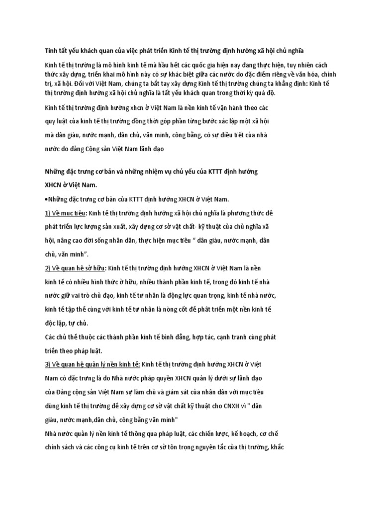 Tính tất yếu khách quan của việc phát triển Kinh tế thị trường định hướng xã hội chủ nghĩa | PDF