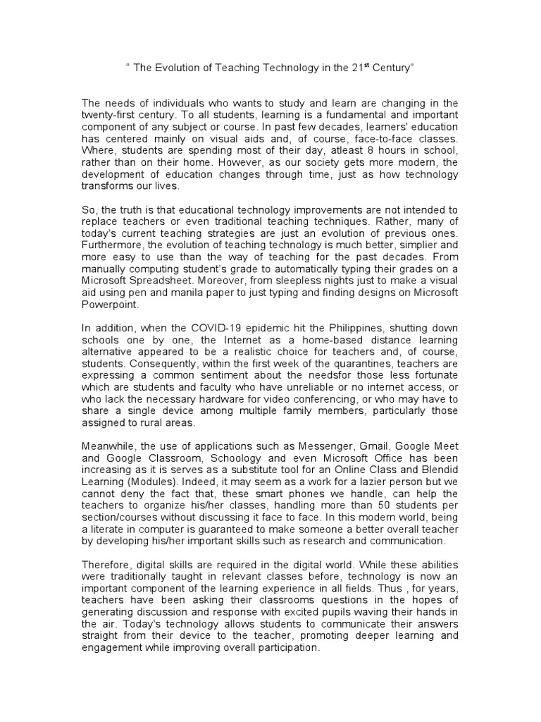 The Evolution of Teaching Technology in The 21st | PDF | Teachers ...