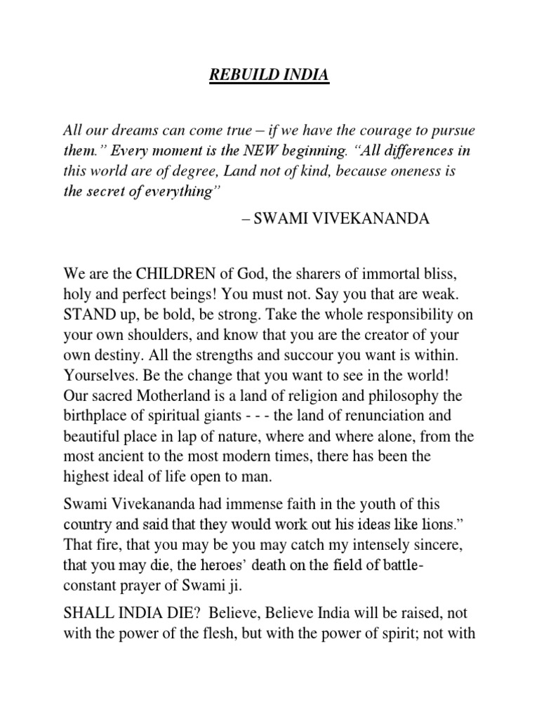 Rebuild India Pdf Swami Vivekananda Religious Belief And Doctrine