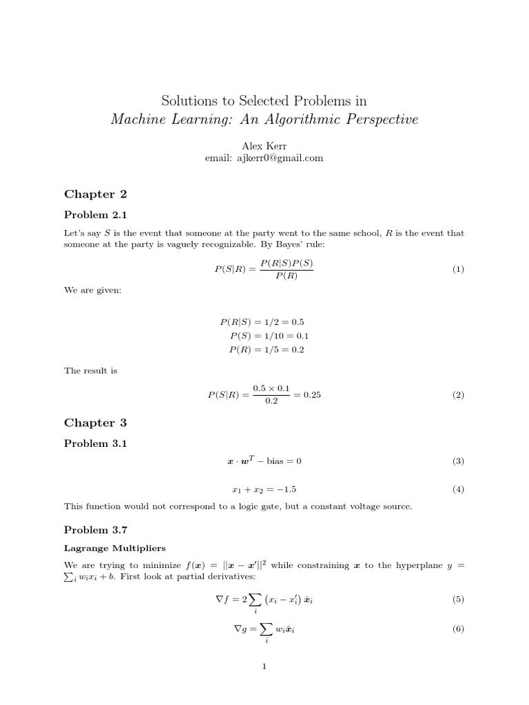 Solutions To Selected Problems in Machine Learning: An Algorithmic ...