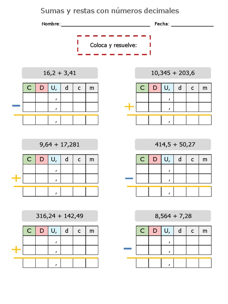 Sumas y Restas-Con-Decimales | PDF | Métodos y materiales de enseñanza