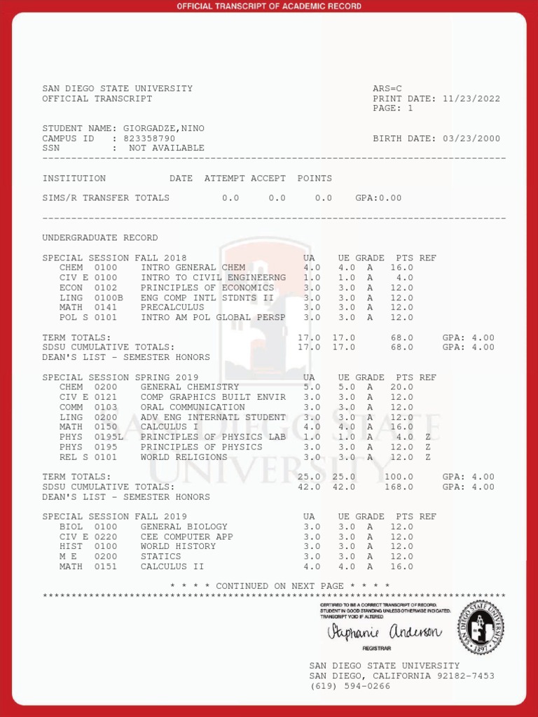 Nino Giorgadze Transcript | PDF | Course Credit | Educational Stages