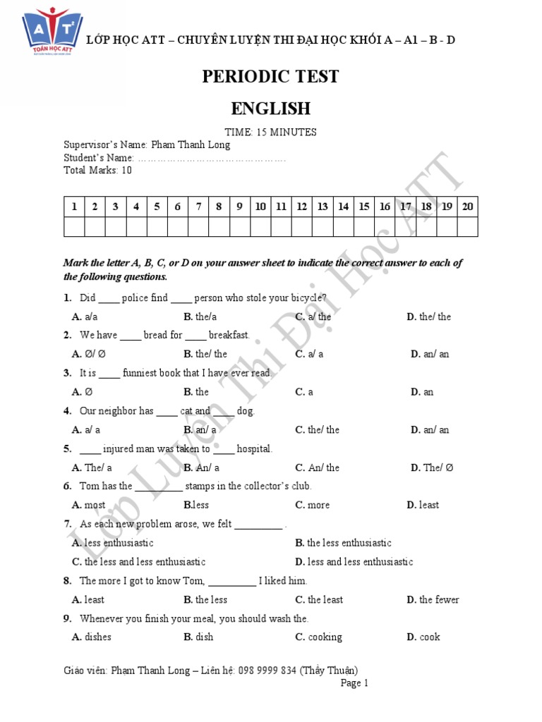 15-Minute English Test for University Prep | PDF