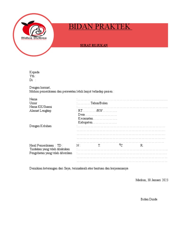 Surat Rujukan Bidan Praktek Mandiri | PDF | Griya & Taman