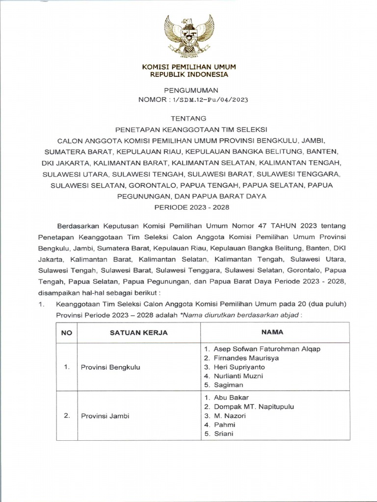 TTD Dan Stempel Pengumuman Penetapan Timsel 2023-2028 | PDF