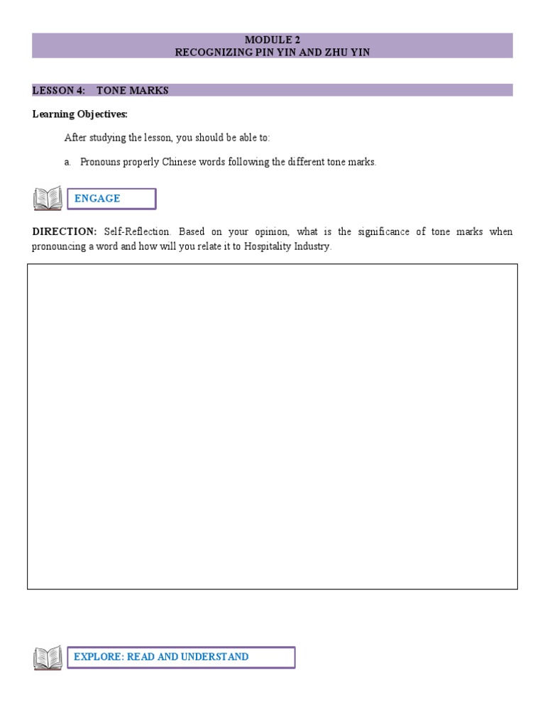 FL 1-Module 2-Lesson 4 | PDF | Tone (Linguistics) | Pinyin