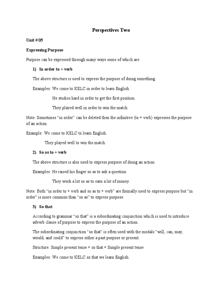 Expressing Purpose Through Different Structures | PDF