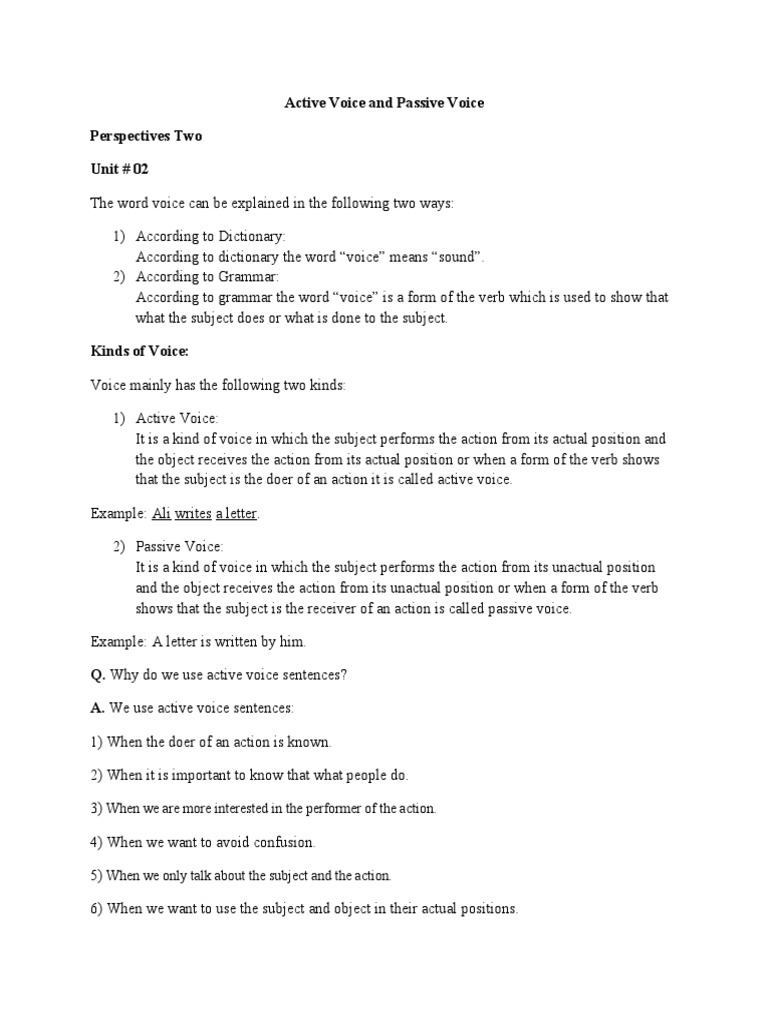 Active Voice and Passive Voice - 1-1-2 | PDF | Verb | Subject (Grammar)