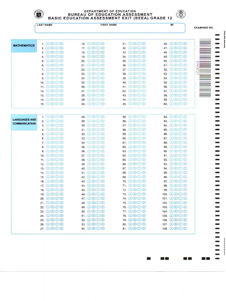 NAT G12 BEEA SY 2019 2020 AnswerSheet2 | PDF