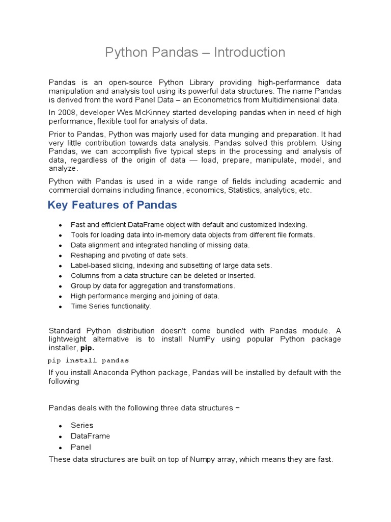 Data Analytics Pandas | PDF | Array Data Structure | Database Index Data Analytics Pandas | PDF | Array Data Structure | Database Index