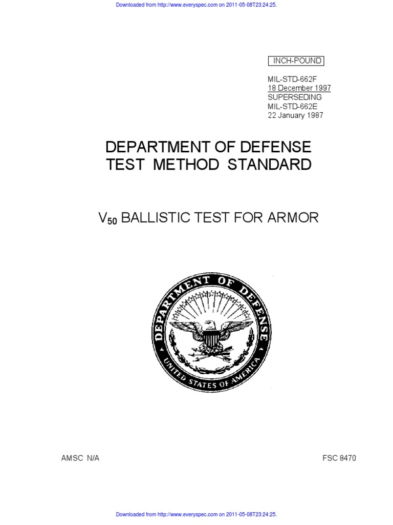 V50 BALLISTIC TEST FOR ARMOR / Mil STD 662f | PDF | Projectiles ...