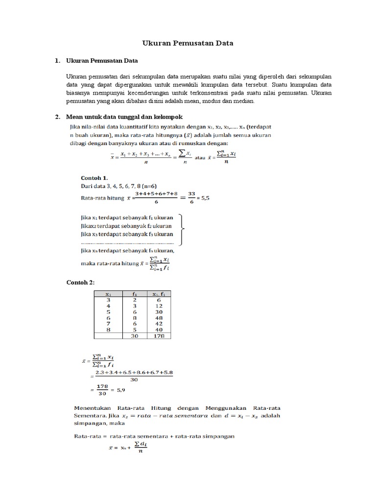 Ukuran Pemusatan Data - Mean Data Tunggal Dan Berkelompok | PDF