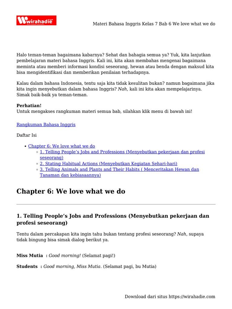 Materi Bahasa Inggris Kelas 7 Bab 6 We Love What We Do | PDF