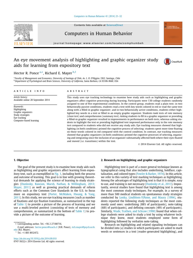 2014 - An Eye Movement Analysis of Highlighting and Graphic Organizer Studyaids For Learning ...