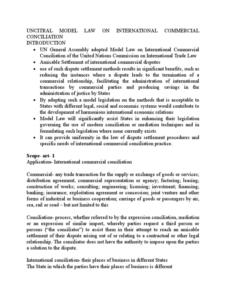 Uncitral Model Law On International Commercial Conciliation | PDF ...