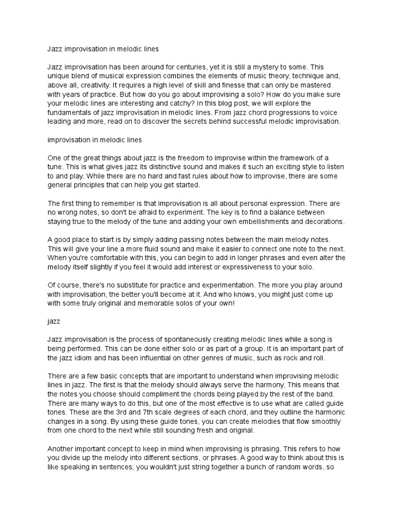 Jazz Improvisation In Melodic Lines Pdf Chord Music Harmony