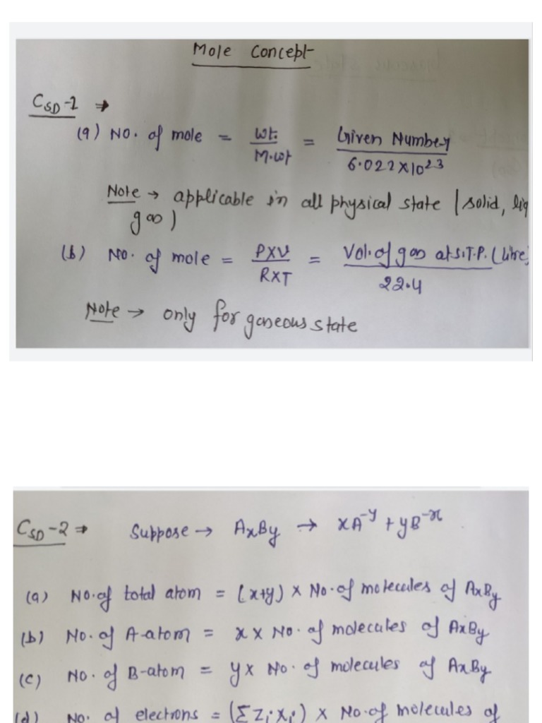 61d56ec271c4c30018506166 - ## - Mole Concept - Formula Sheet | PDF