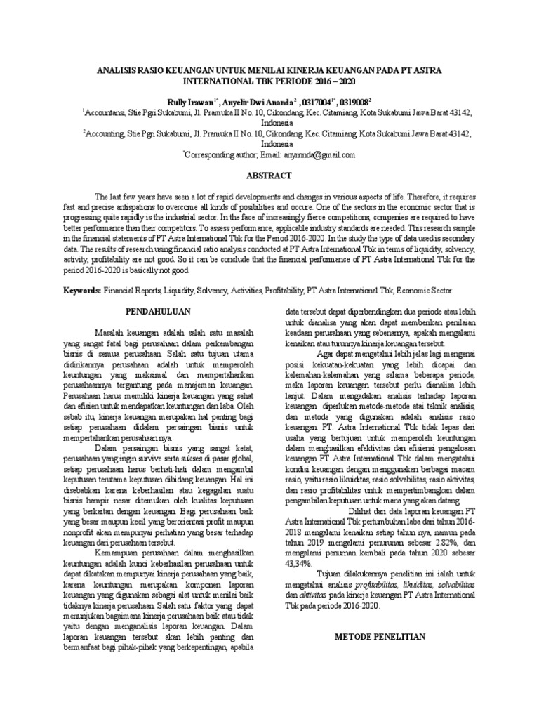 Jurnal Analisis Rasio Keuangan Pada PT Astra International TBK | PDF ...
