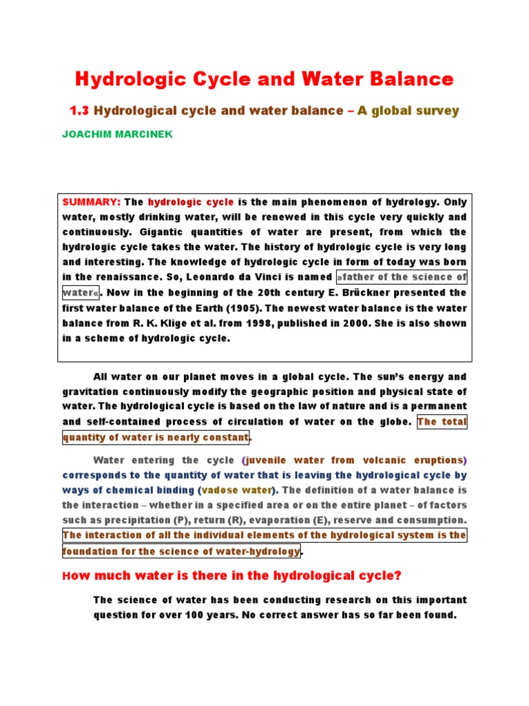 D Activity Hydrologic Cycle and Water Balance Edited | PDF | Hydrology ...