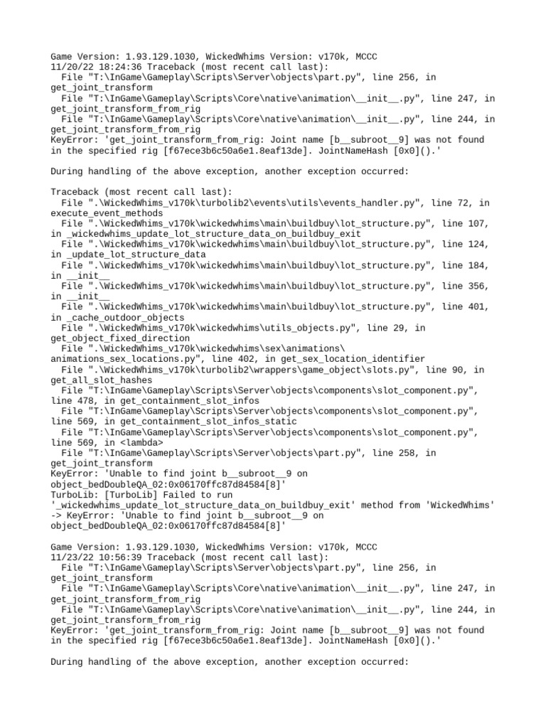 WickedWhims v170k Exception | PDF | Software | Computing