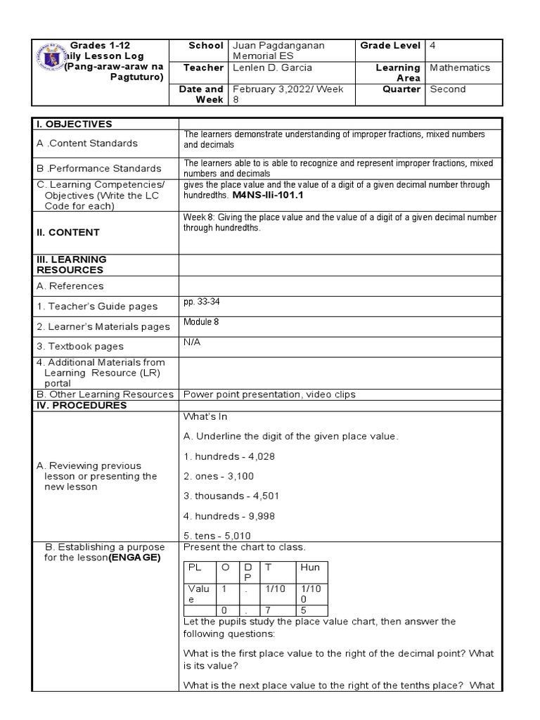 DLP Math First Cot | PDF | Numbers | Decimal