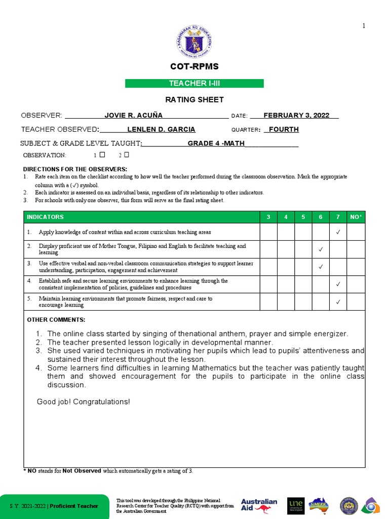 Cot 1 | PDF | Teachers | Learning