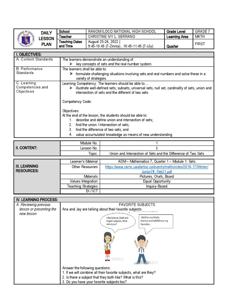 DLP Math 7 Quarter 1 Week 1 Lesson 3 | PDF | Learning | Teaching Method
