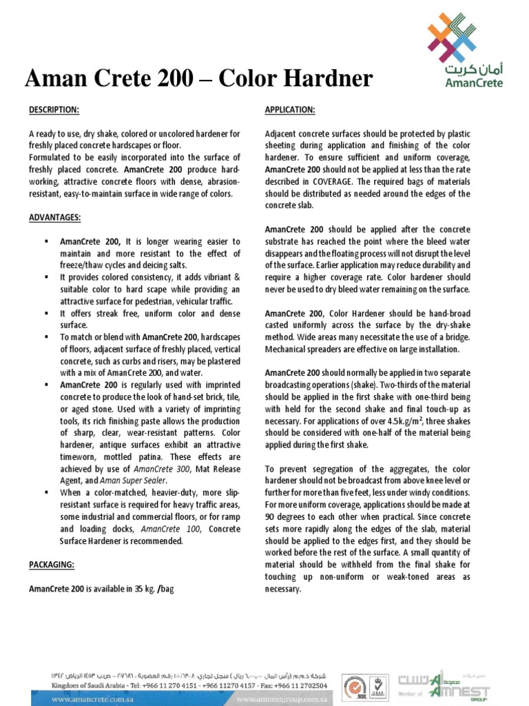 Color Hardner TDS | PDF | Concrete | Structural Engineering