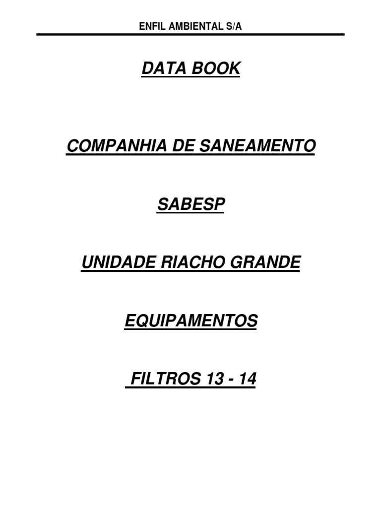 1.0 INDICE - Data Book Sabesp Filtro 13 E14 | PDF