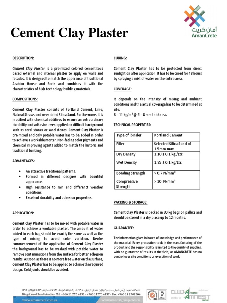 Cement Clay Plaster TDS | PDF | Plaster | Cement