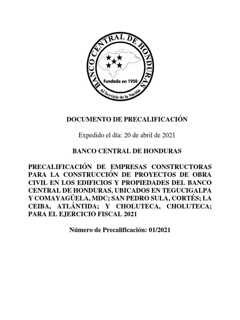 Documento de Precalificación - Precalificación No.01-2021 | PDF | Corrupción política | Honduras