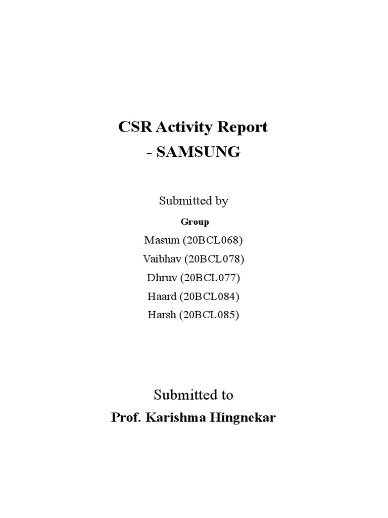 Assignment-3-CSR REPORT | PDF | Corporate Social Responsibility | Samsung Electronics