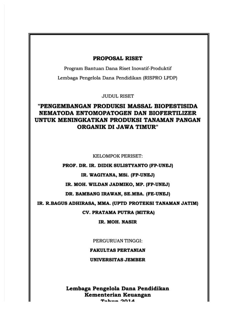 PDF Proposal Rispro LPDP Prof Didik Unej Revisi Agustus 2014 - Compress | PDF