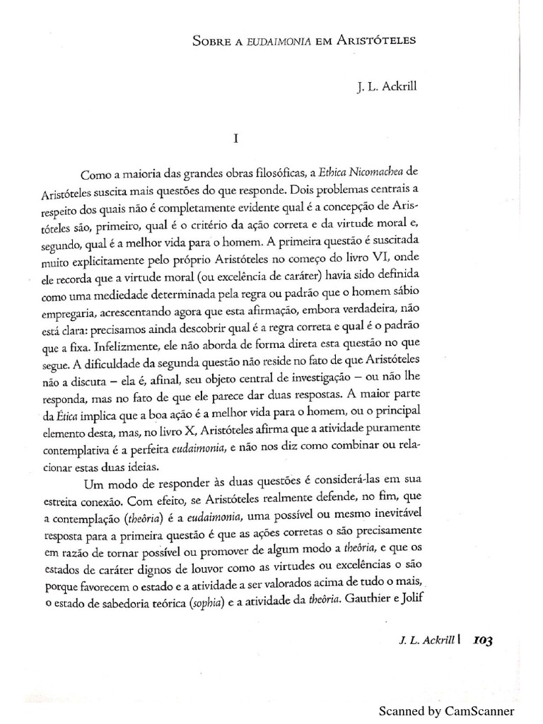 J. L. Ackrill - Sobre A Eudaimonia em Aristóteles | PDF